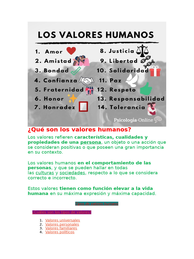 Tipos y valores humanos universales | PDF | Crecimiento personal y ...
