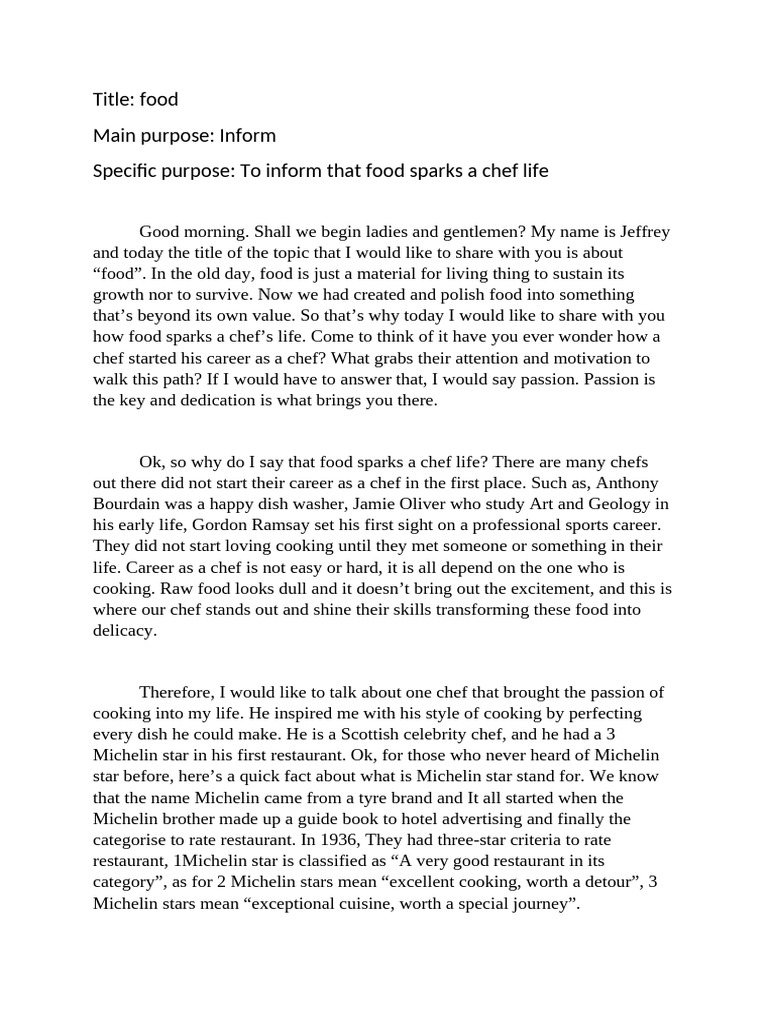 speech individual | PDF | Cooking | Foods