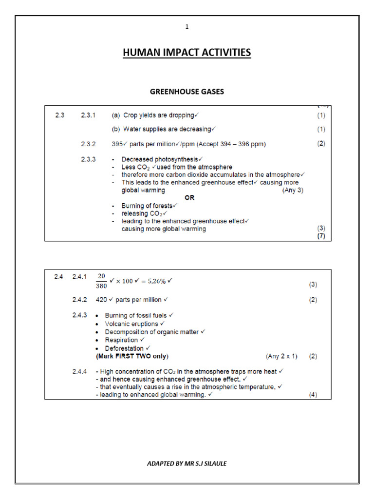 Human Impact Activities - Marking Guidline | PDF