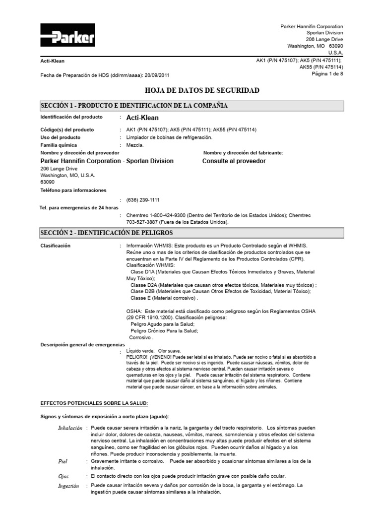 MSDS Acti-Klean Spanish November 2012 | PDF | Agua | Corrosión