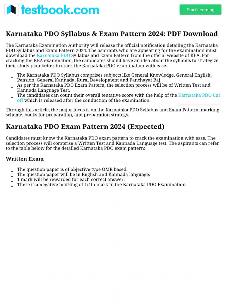 Karnataka PDO Syllabus & Exam Pattern 2024 - PDF Download | PDF