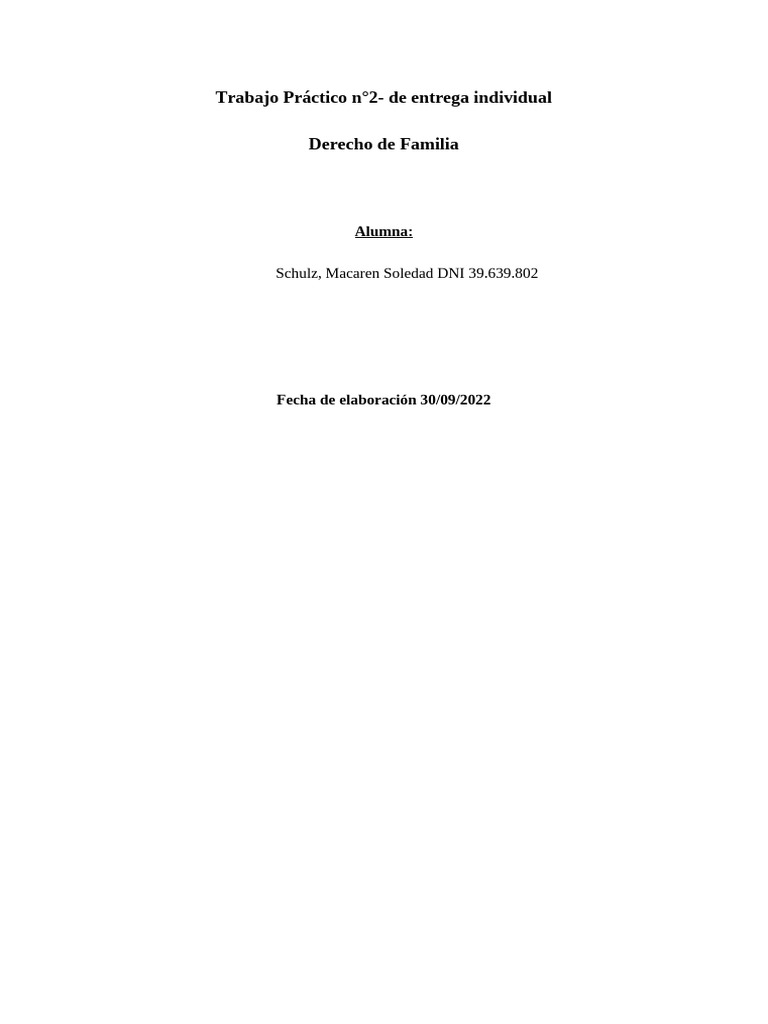 DERECHO DE FAMILIA TP n 2- Schulz Macarena | PDF | Anulación | Matrimonio