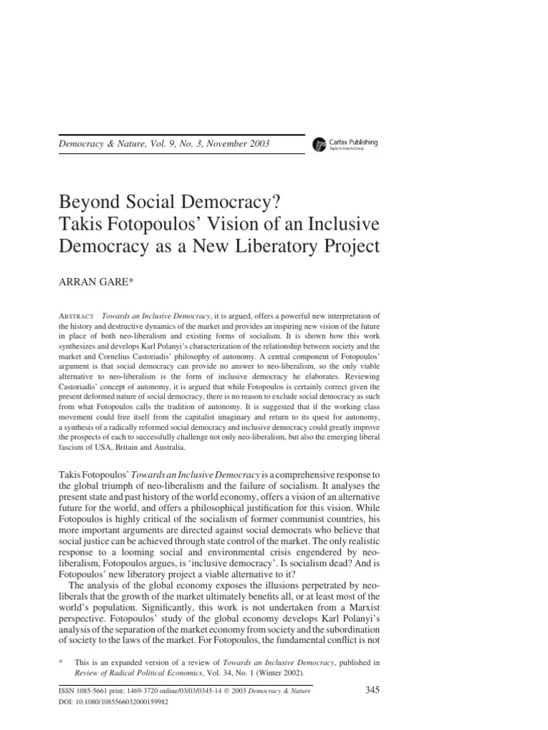 Critique On Fotopoulos Inclusive Democracy | PDF | Social Democracy ...