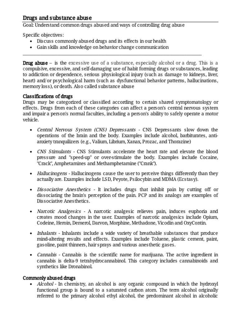 Unit 8 - Drug and Substance Abuse | PDF | Drugs Acting On The Nervous System | Psychoactive Drugs