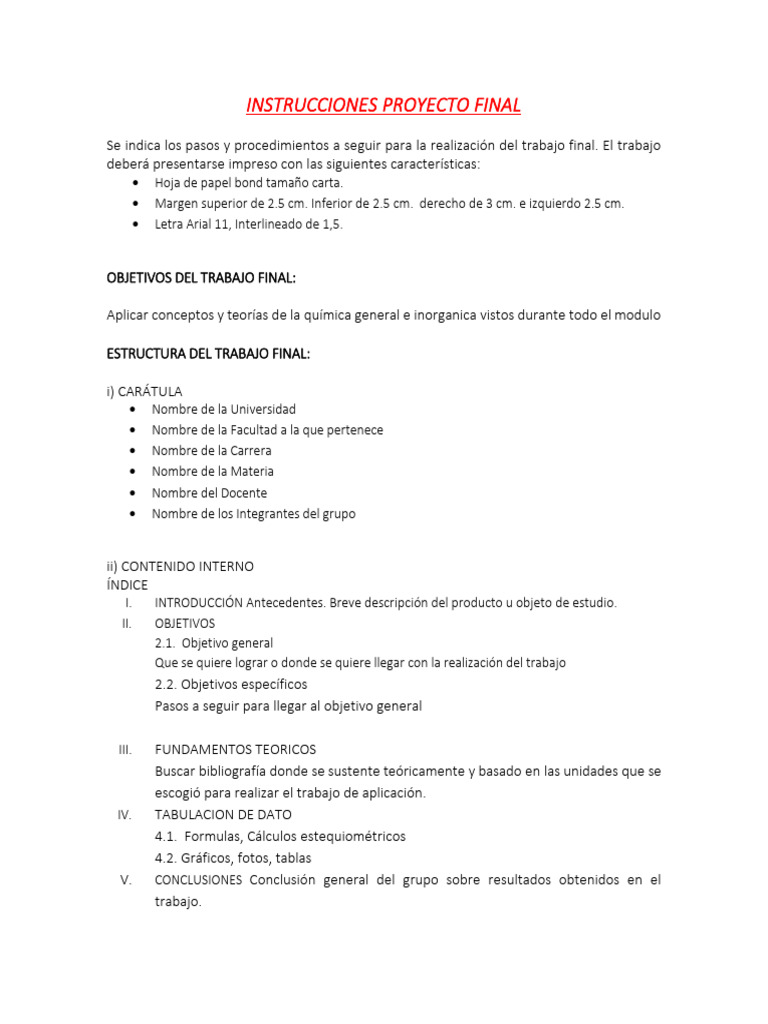 Instrucciones Proyecto Final QMC | PDF