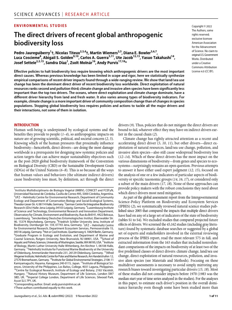 Sciadv Abm9982 | PDF | Biodiversity | Sustainability