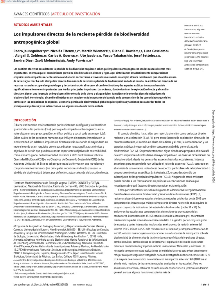 Sciadv Abm9982 en Es | PDF | Biodiversidad | Ciencias de la Tierra
