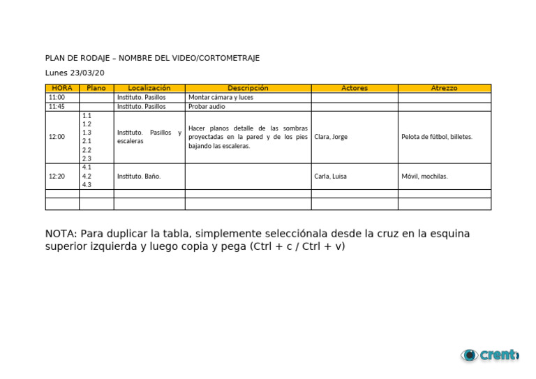 Plan-de-rodaje-Plantilla | PDF