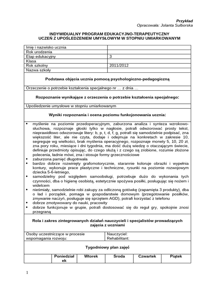 Ipet Uczen Z Uposledzeniem W Stopniu Umiarkowanym | PDF