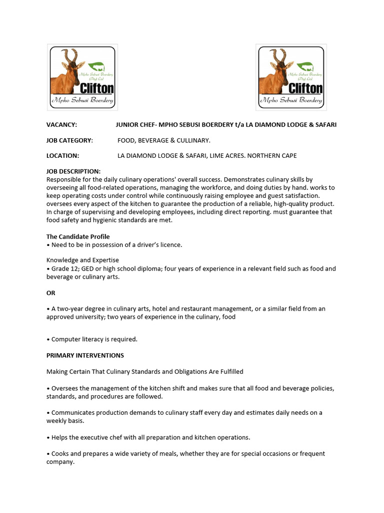 Advertisement Chef Position | PDF | Culinary Arts | Chef