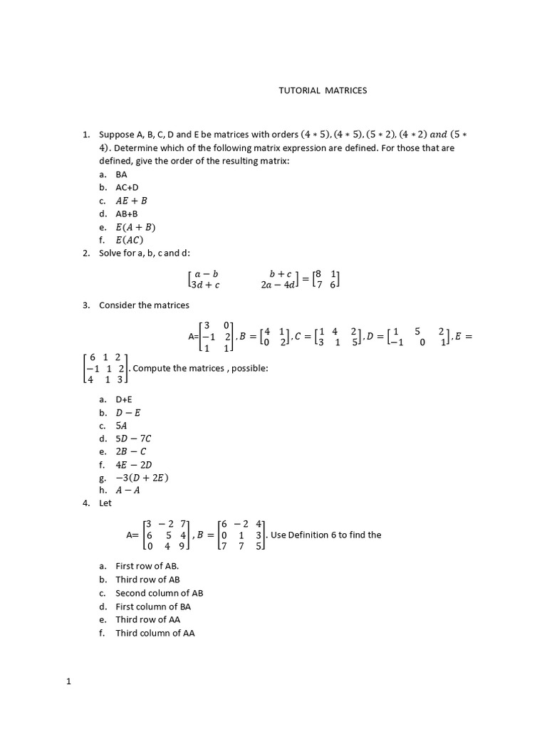 Matrices Tutorial and Operations | PDF | Teaching Methods & Materials | Science & Mathematics