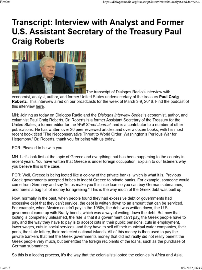 English-transcript-interview-with-paul-craig-roberts no1 | PDF | Cost Of Living | Inflation