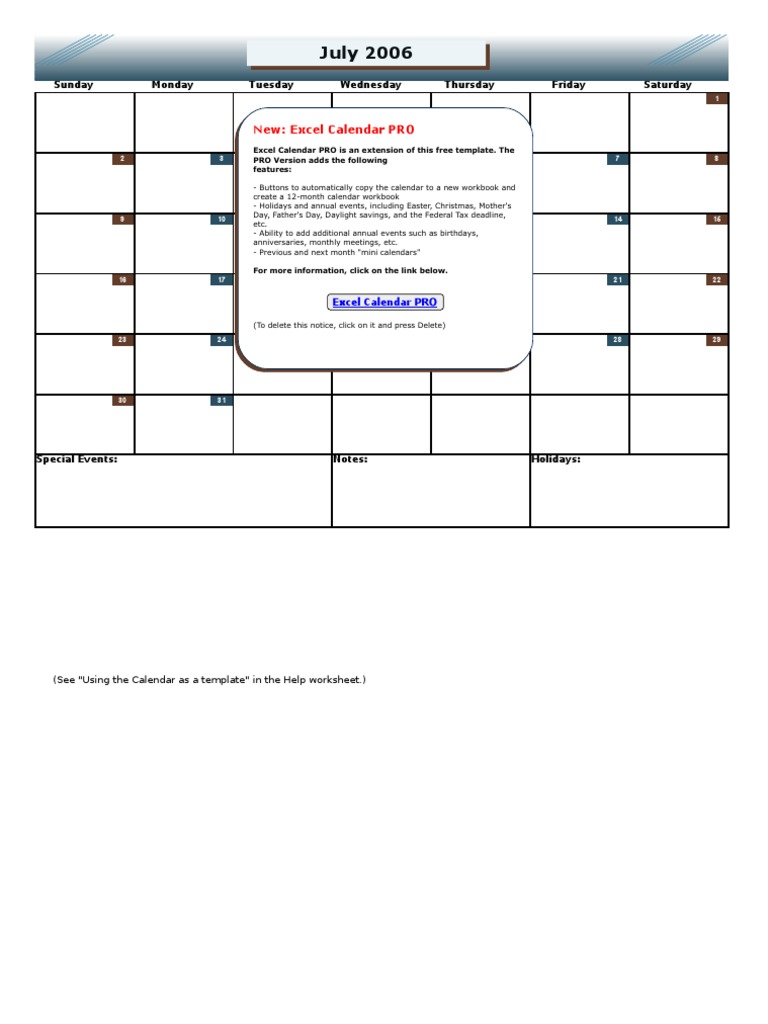 Excel Calendar v1-3 | PDF | Microsoft Excel | Spreadsheet