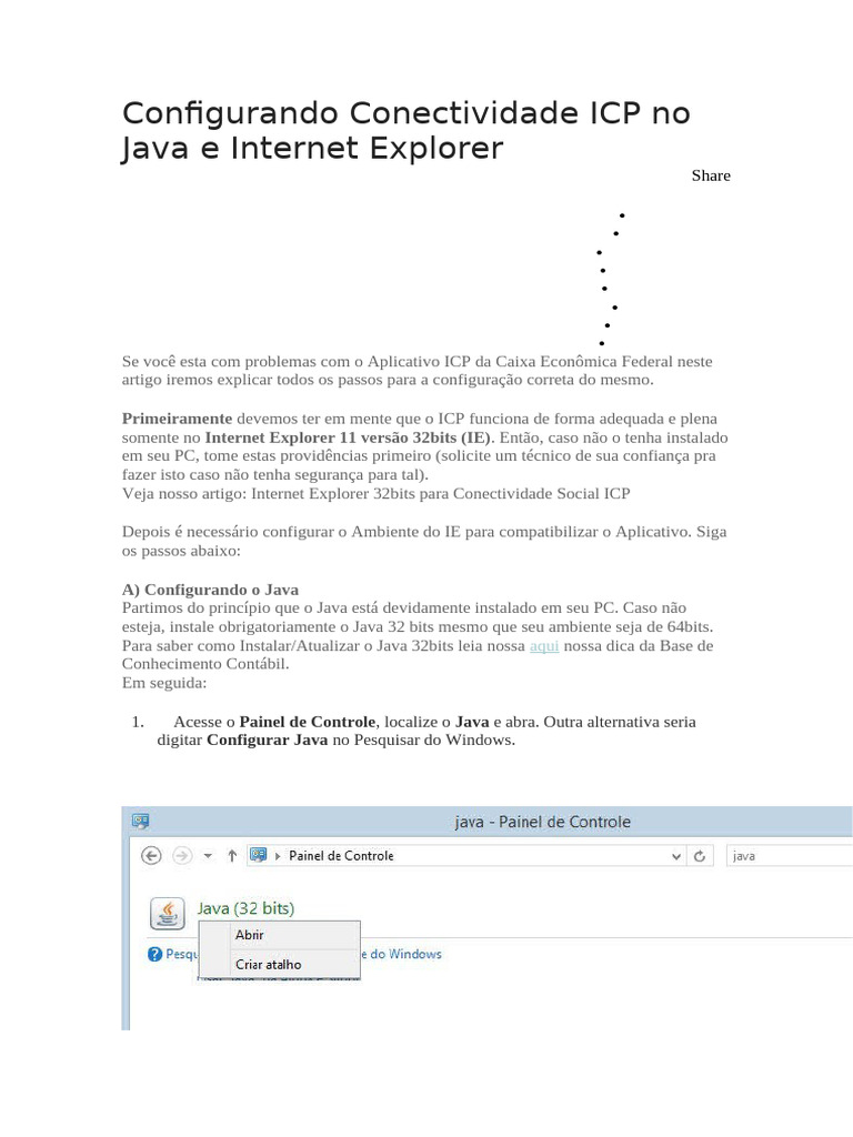 Configurando Conectividade ICP No Java e Internet Explorer | PDF | Internet Explorer | Internet
