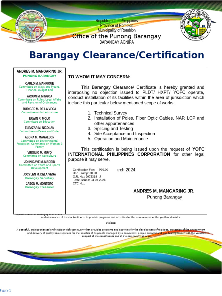 Barangay Certification PLDT | PDF