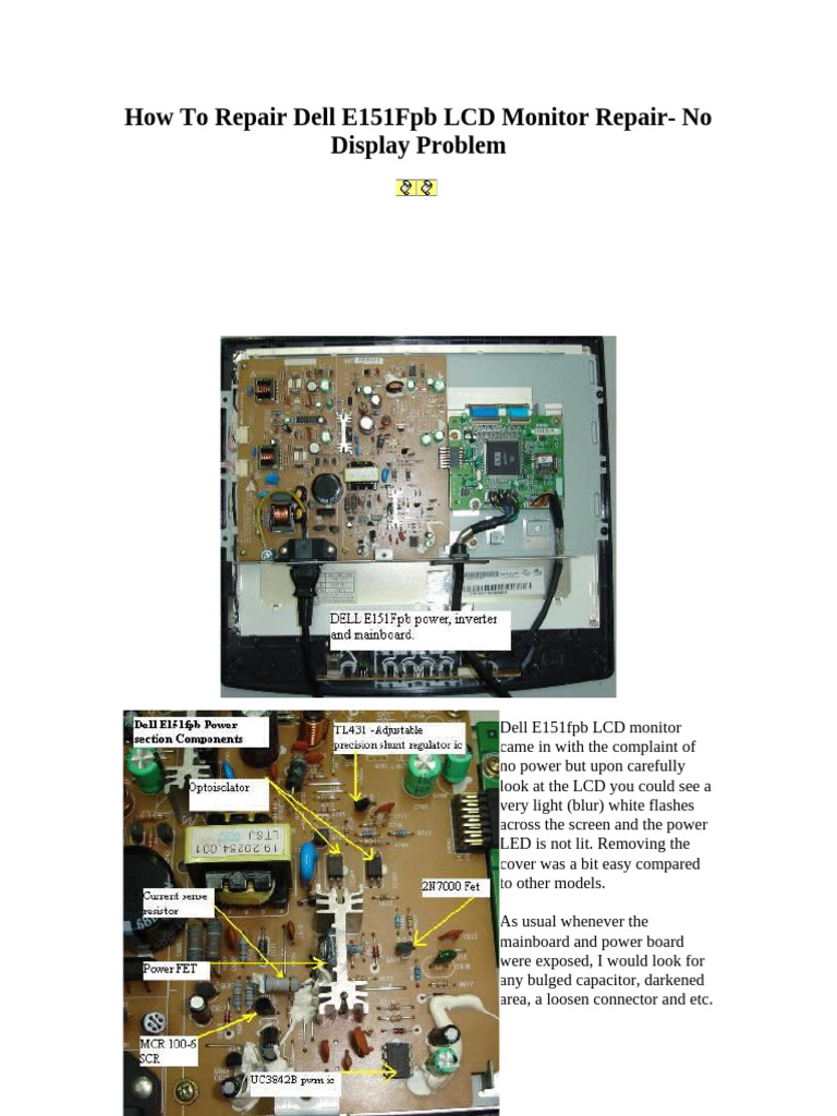 How To Repair Dell E151Fpb LCD Monitor Repair - No Display Problem ...