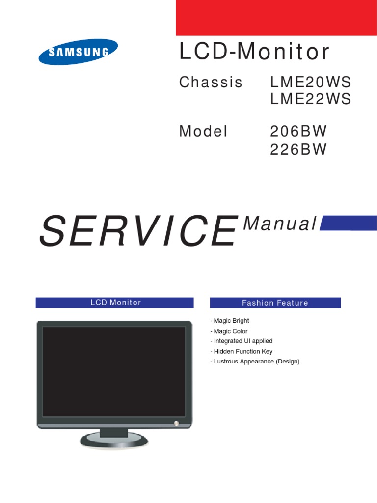 Samsung Sync Master 226bw 206bw Service Manual | PDF | Electrostatic ...
