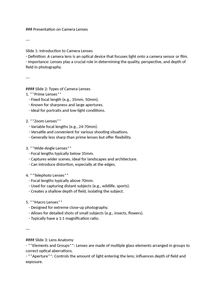 Presentation on Camera Lenses | PDF | Camera Lens | Camera
