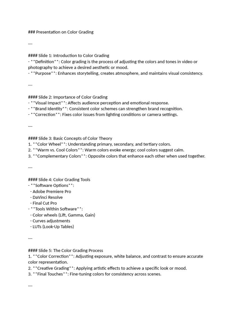 Presentation on Color Grading | PDF | Color | Imaging