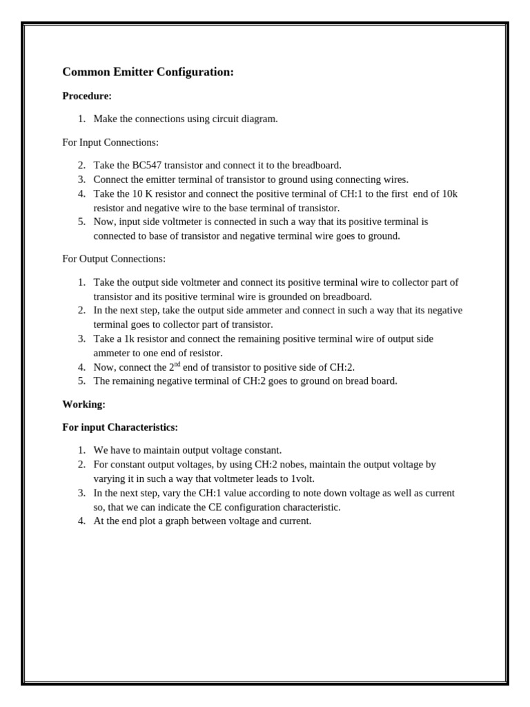 Procedure For Common Base Configuration | PDF | Teaching Methods & Materials | Science & Mathematics