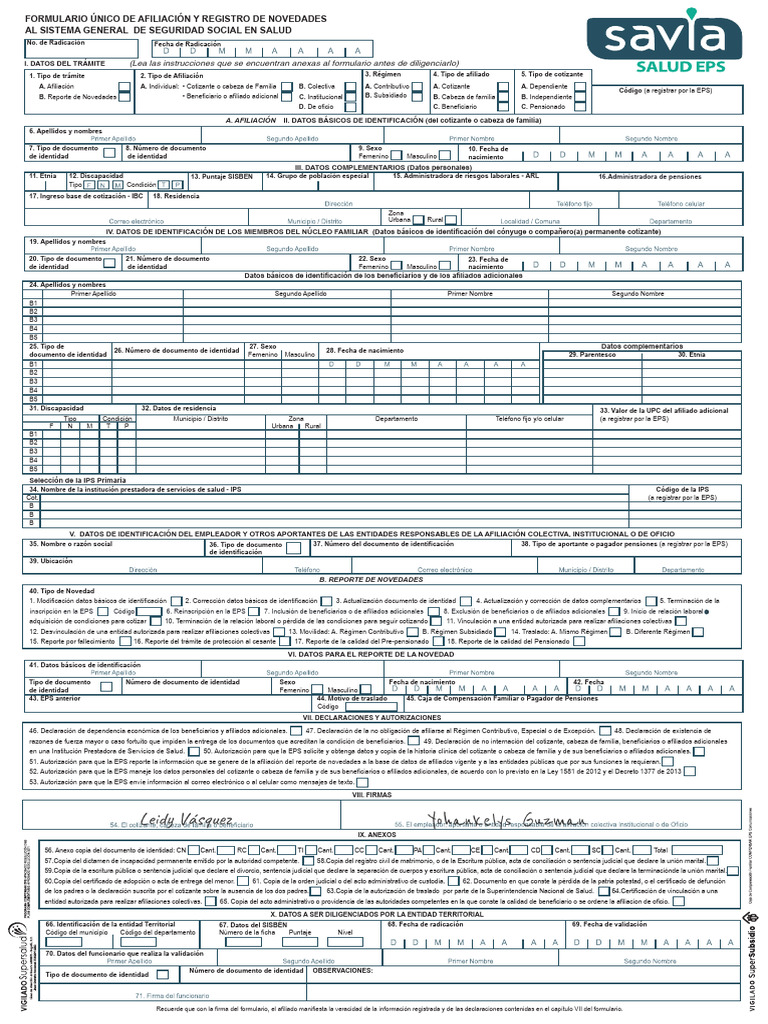 Formulario Savia Salud | PDF | Documento de identidad