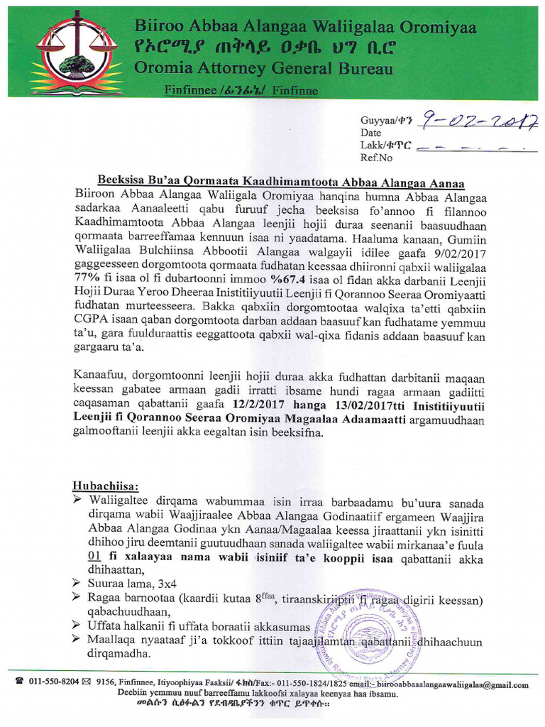 Beeksisa Bu'aa Qormaata Kaadhimamtoota Abbaa Alangaa Aanaa | PDF