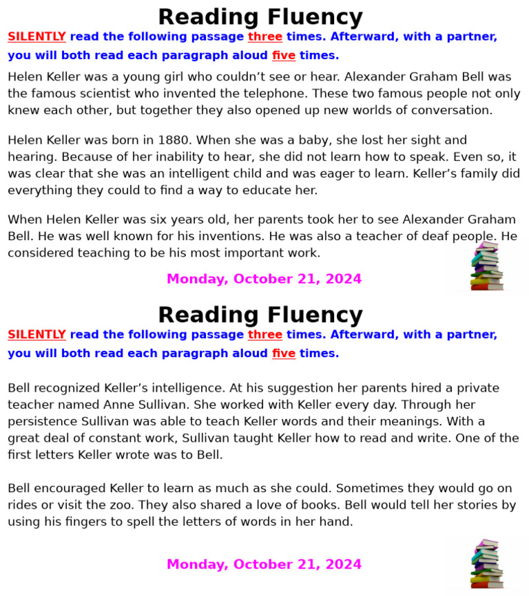 Reading Fluency for 10_21_2024 | PDF