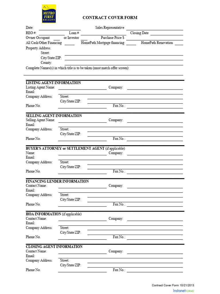 Fannie Mae - Contract Cover Form | PDF