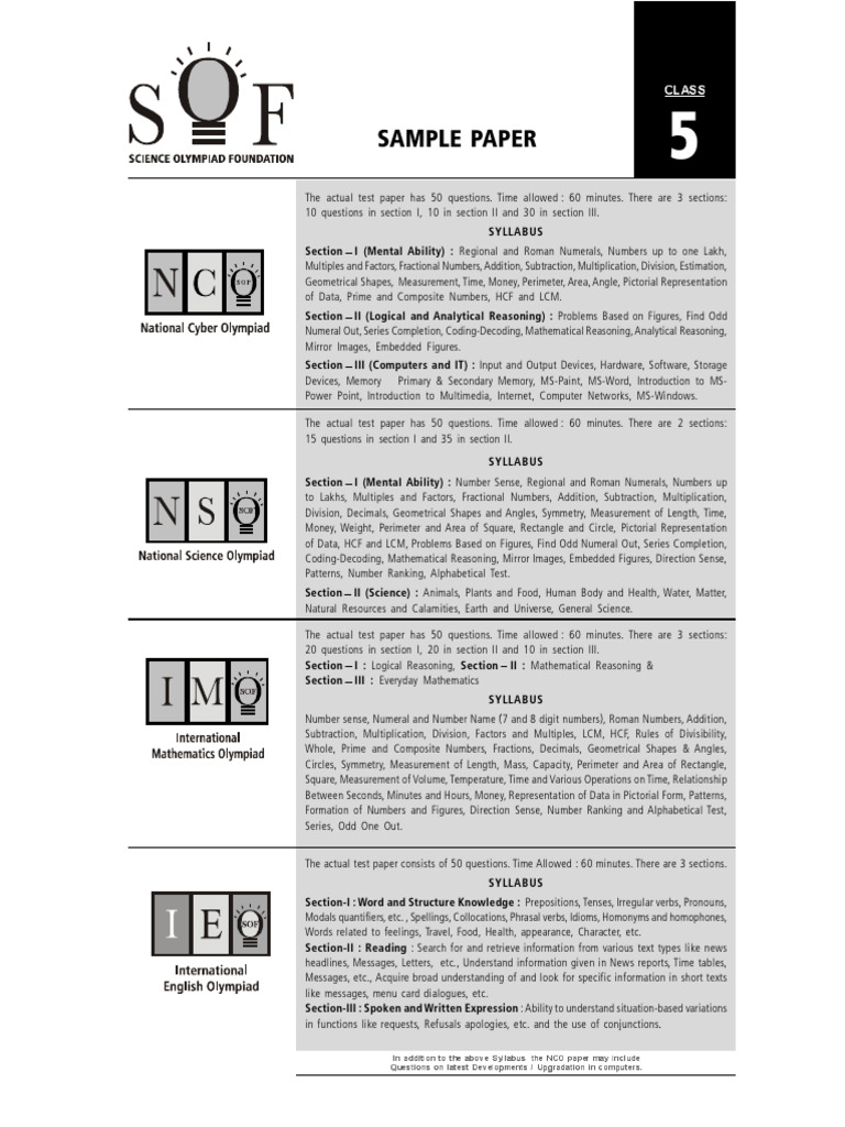 NSO-Class-5-Sample-Paper-1 | PDF | Area | Numbers
