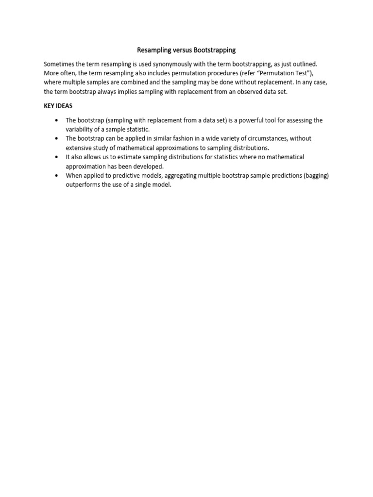 Resampling Versus Bootstrapping: Key Ideas | PDF | Teaching Methods ...