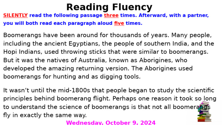 Reading Fluency 10 - 9 - 2024 | PDF