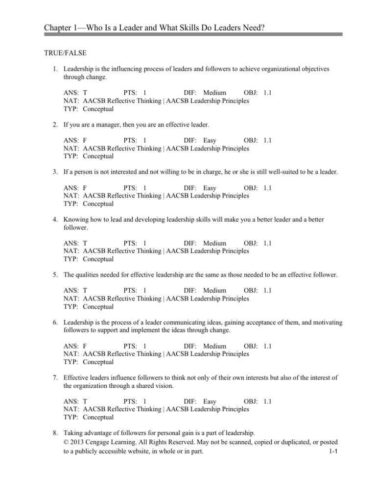 Leadership Test Bank | PDF | Leadership | Knowledge
