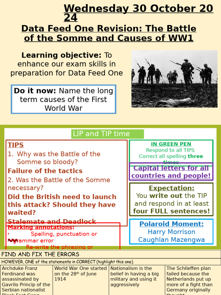 DF1 Revision Causes of WW1 and Battle of The Somme 1 | PDF | World War ...