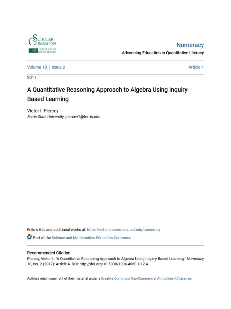 A Quantitative Reasoning Approach To Algebra Using Inquiry-A ...