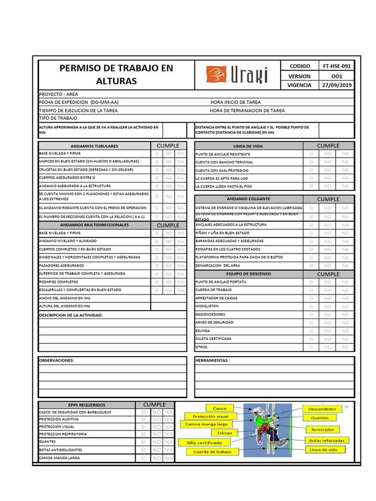 FORMATO DE PERMISO trabajo en alturas (1) | PDF
