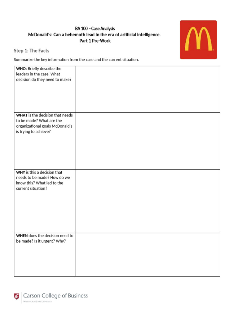 McDonald's Pre-Work Part 1 - Fall 2024 | PDF