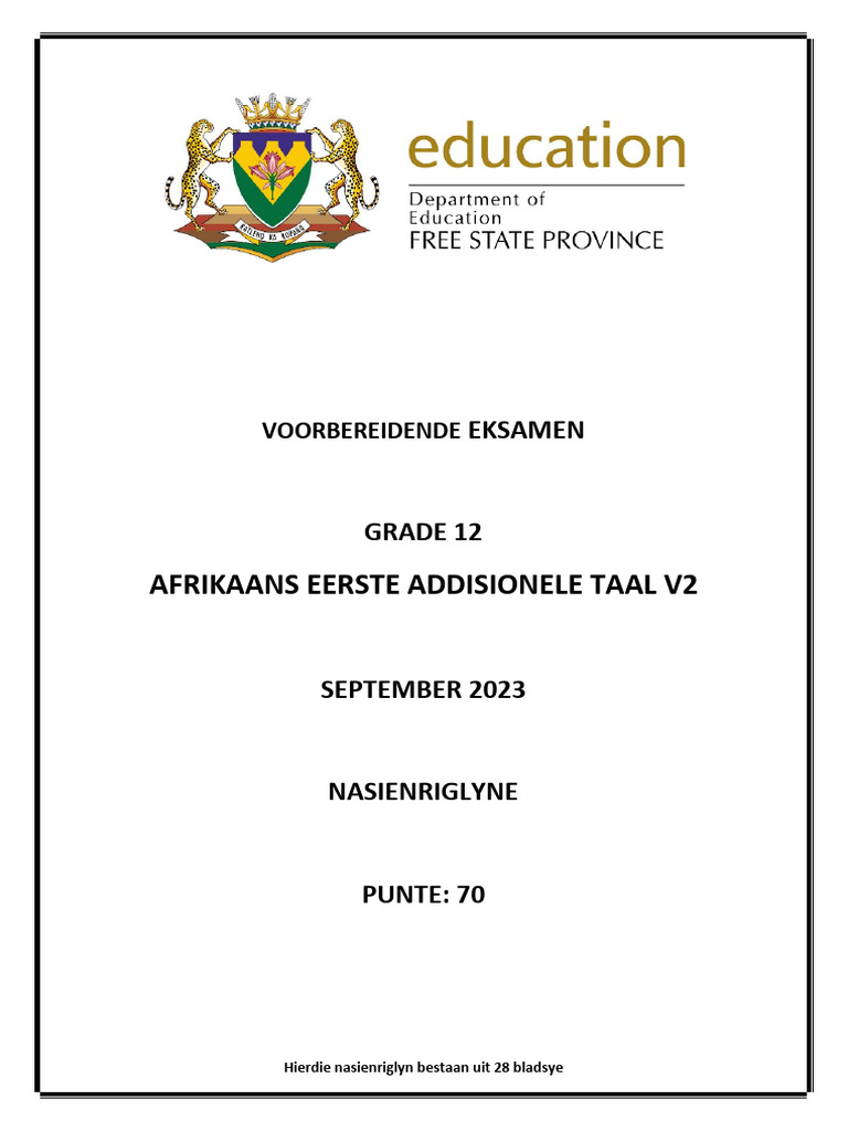 5sept Afrikaans Fal Gr12 Vraestel 2 2023 Nasienrig - 230905 - 212414 | PDF