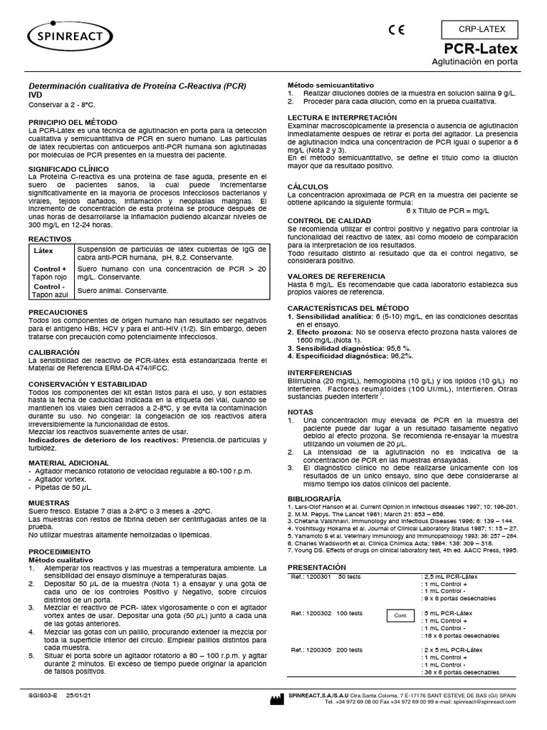 Inserto-Spinreact-PCR-latex-1200302-1200302-1200305 | PDF | Proteína C ...