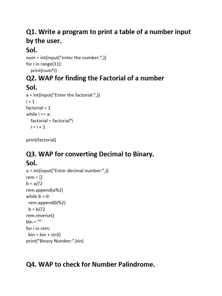 Q1 Write A Program To Print A Table Of A Number Input By The User Sol