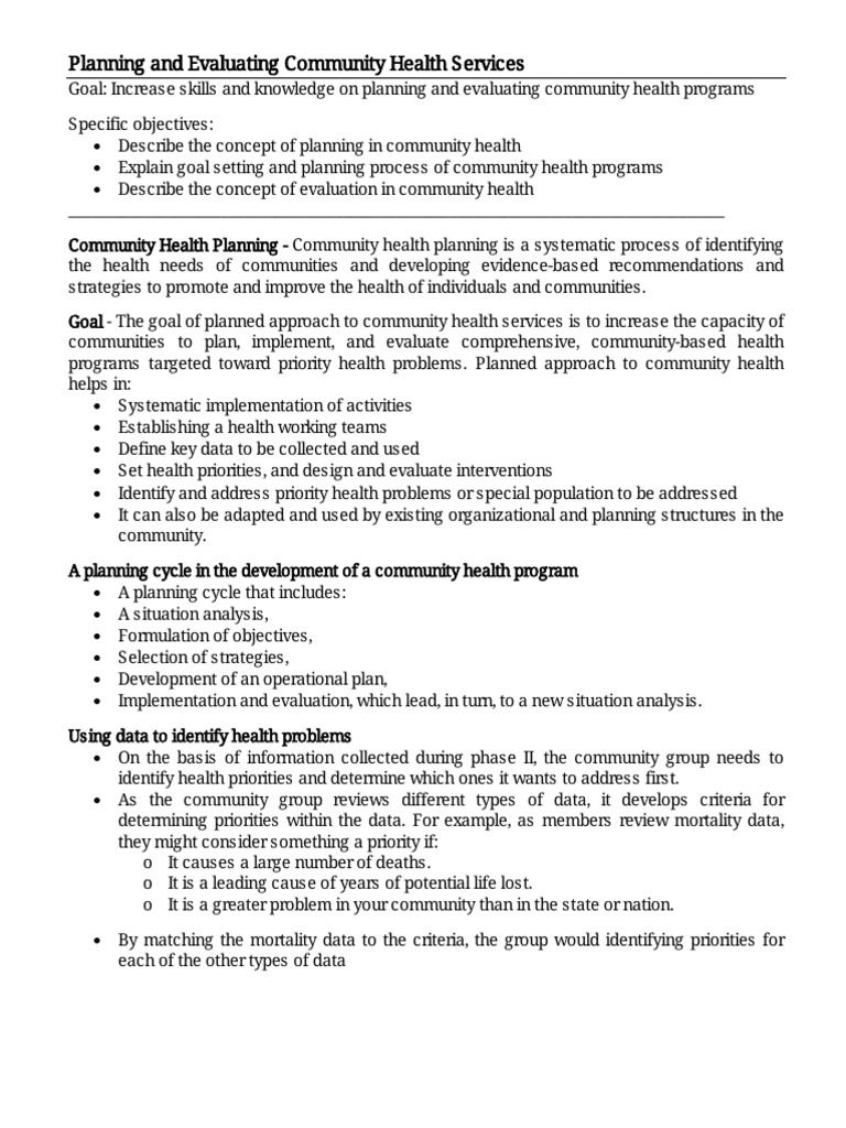 Unit 13 - Planning and Evaluating Community Health Services | PDF