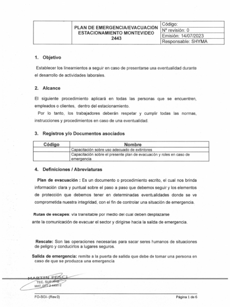 Plan de Evacuacion Firmado | PDF