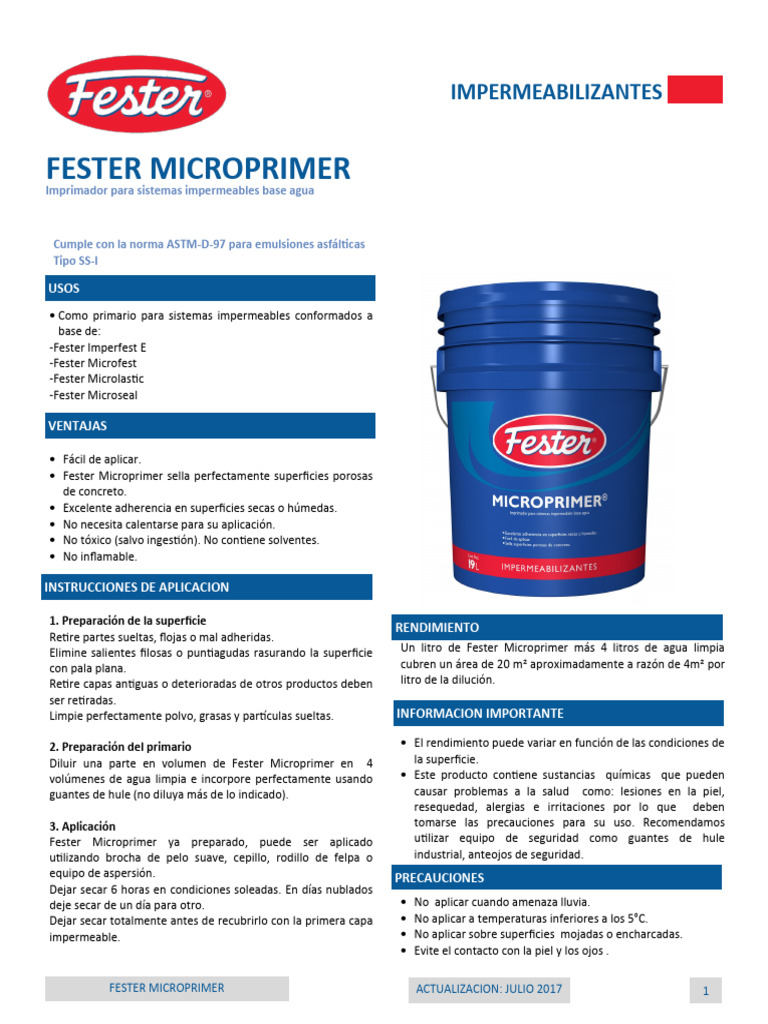 MX FT Fester Microprimer Impermeabilizante Asfaltico | PDF | Agua