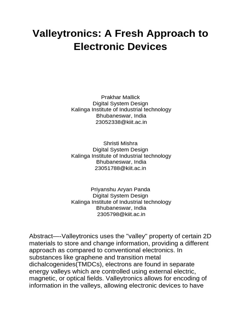 Valleytronics - A Fresh Approach To Electronic Devices (Final) | PDF ...
