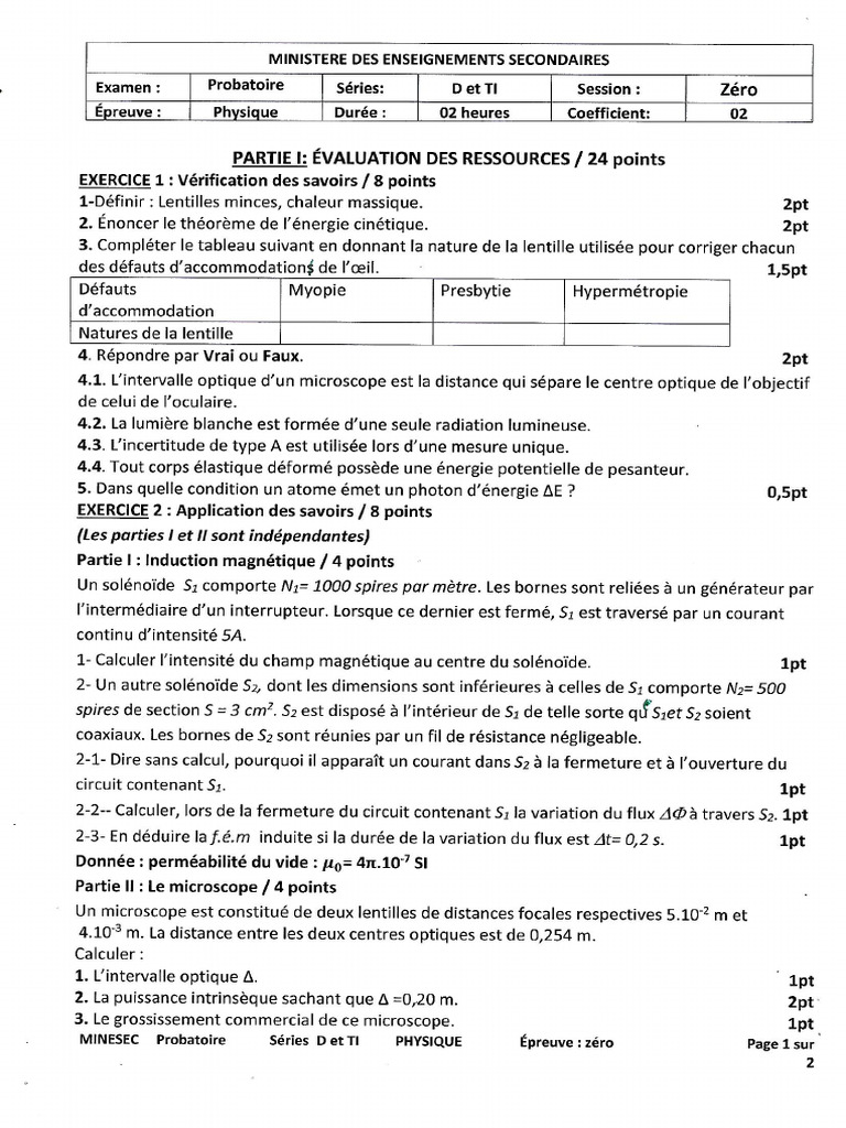 Probatoire Zero 2021 Physique D-Ti | PDF