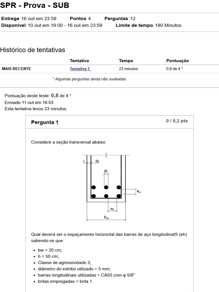SPR - Prova - SUB - 2022C - Estruturas de Concreto Armado I (58929) - Eng. Civil2 | PDF | Flexão ...