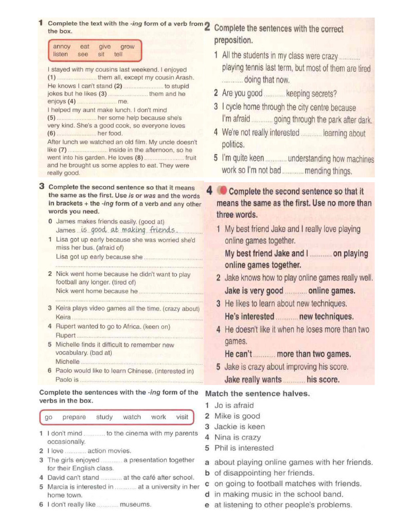 Activate A2 Unit 1 Extra Practice Collocations and Ing | PDF
