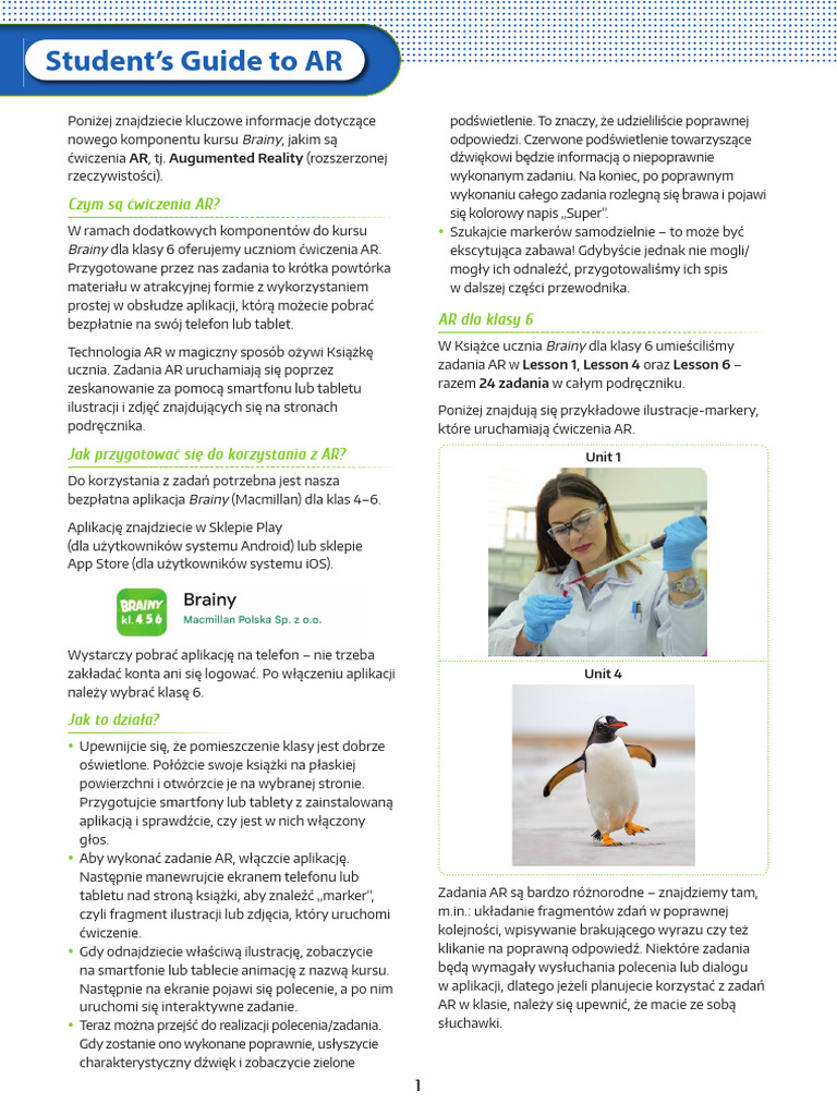 Brainy Klasa6 Support Students Guide To AR | PDF