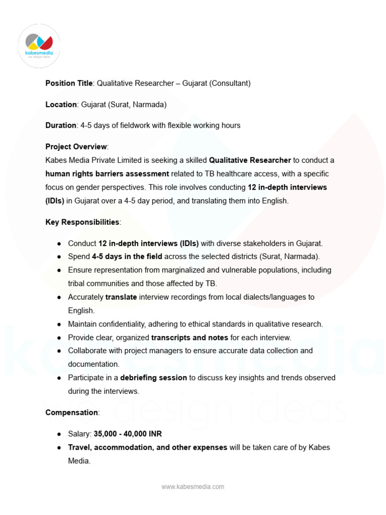 Qualitative Researcher – Gujarat(Consultant) | PDF | Qualitative Research | Field Research