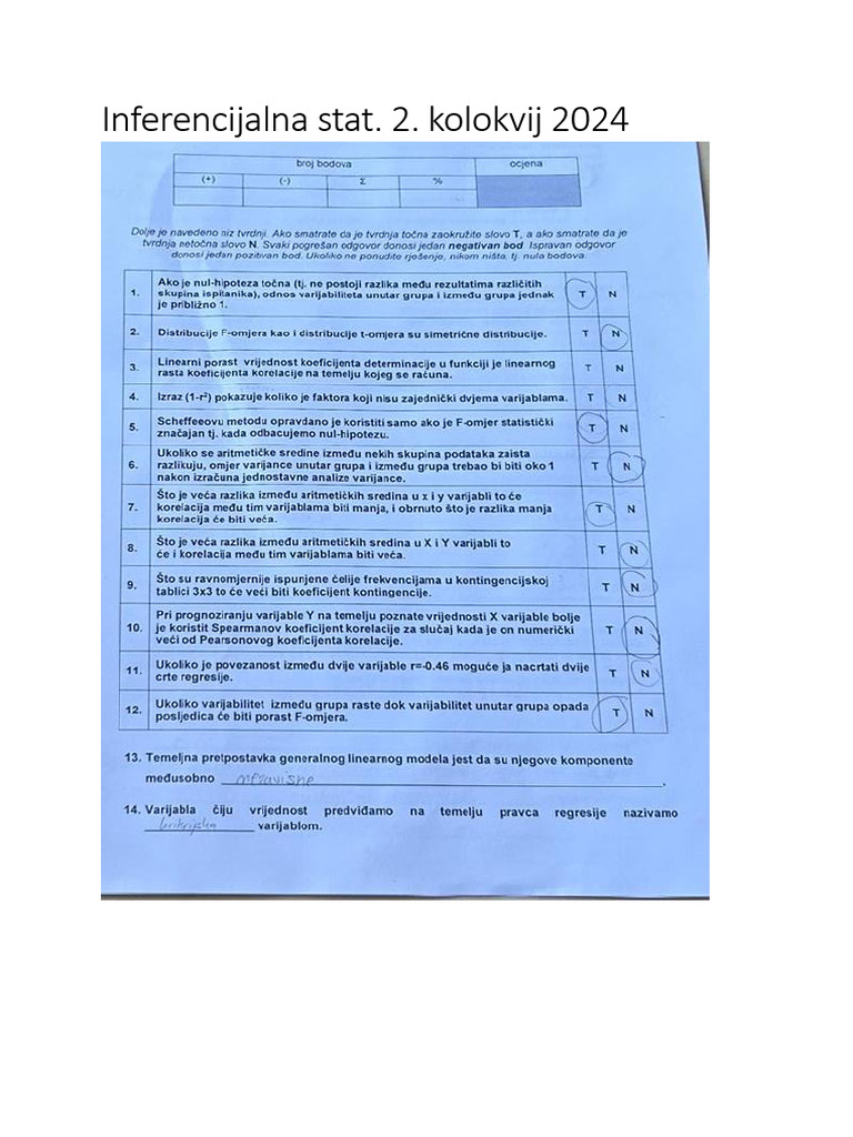 Inf - Stat. - 2. Kolokvij 2024. | PDF