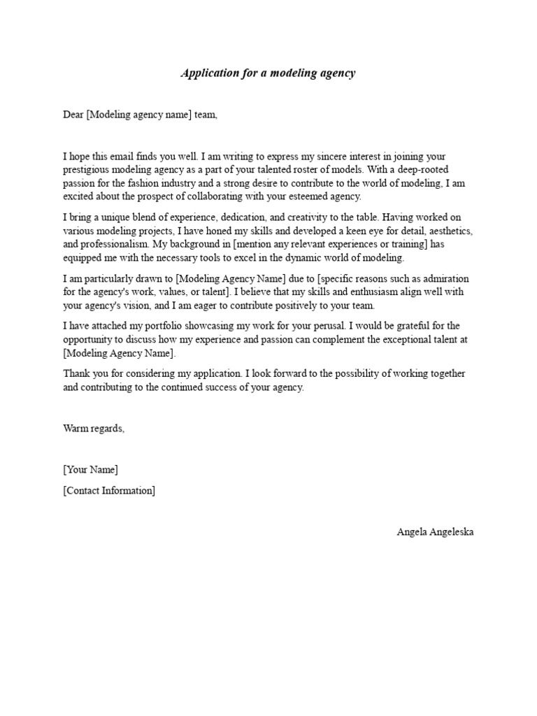 Aspiring Model's Agency Application | PDF